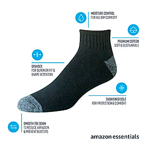 Amazon Essentials Men's Cotton Ankle Socks - Comfortable, Durable, Half-Cushioned, 10 Pairs, Black, 13-15