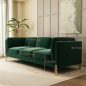 yunqishi YOUYA 94.88" W Modern Green Velvet Sofa Couch with Metal Gold Legs, 3-Seater Upholstered Emerald Green Sofa for Living Room, Bedroom, Office (Green)