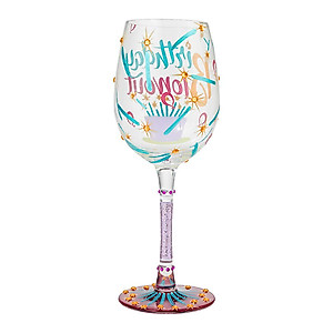Enesco Designs by Lolita Birthday Blowout Hand-Painted Artisan Wine Glass, 1 Count (Pack of 1), Multicolor