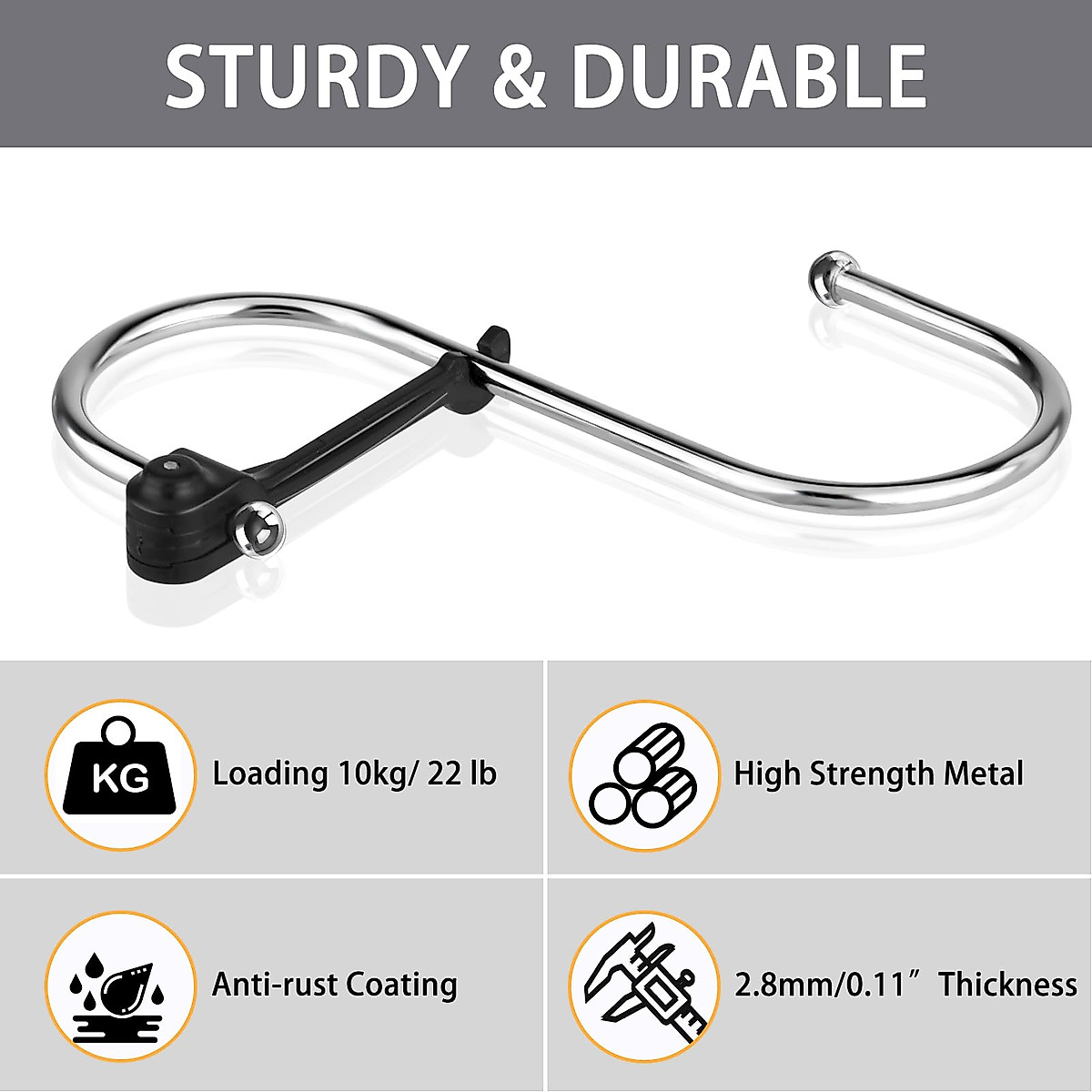 S Hooks, 8Pcs S Hooks for Hanging with Safety Buckle, 3.5 Inch Heavy Duty S Shaped Hooks for Kitchen, Closet