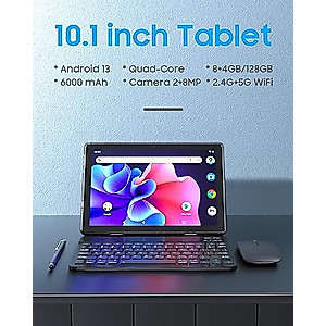 BYANDBY Android 13 Tablet 10 Inch，2 in 1 Tablet with Keyboard 12GB+128GB+512GB Expandable 5G WiFi 6,IPS Touch, Dual Camera Computer Tablets with Case (Black)
