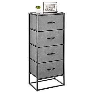 mDesign Tall, Vertical 4-Drawer Dresser Storage Tower - Sturdy Steel Frame, Easy Pull Fabric Bins/Wood Handles - Organizer Unit for Bedroom, Hallway, Entryway, Closets - Charcoal Gray