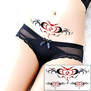 Sexy Navel Temporary Tattoos 20 Sheets Large Black Red Lace Abdomen Waist Waterproof Tattoo Stickers for Women Girl Fake Body Tattoos