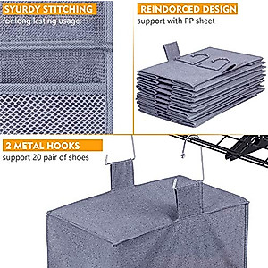 MISSLO 10-Shelf Hanging Shoe Organizer for Closet Organizers and Storage Shelves Hat Rack for Closet with 10 Side Mesh Pockets for Shoes, Caps, Scarves, Folded Clothes and Toys, Grey