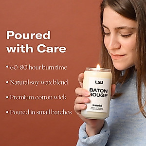 Homesick Scented Candles for Home (Louisiana State University, Baton Rouge) - 13.75 oz Long-Lasting Soy Wax Jar Candle, 60-80 Hours Burn Time - Notes of Morning Dew, Bergamot & Black Pepper