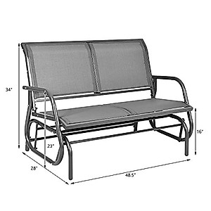 DORTALA 48'' Outdoor Patio Swing Glider Bench Chair, Cozy Patio Bench for 2 People, Steel Rocking Garden Loveseat with Spacious Space, Swing Lounge Glider Chair for Patio Backyard Poolside Lawn, Grey