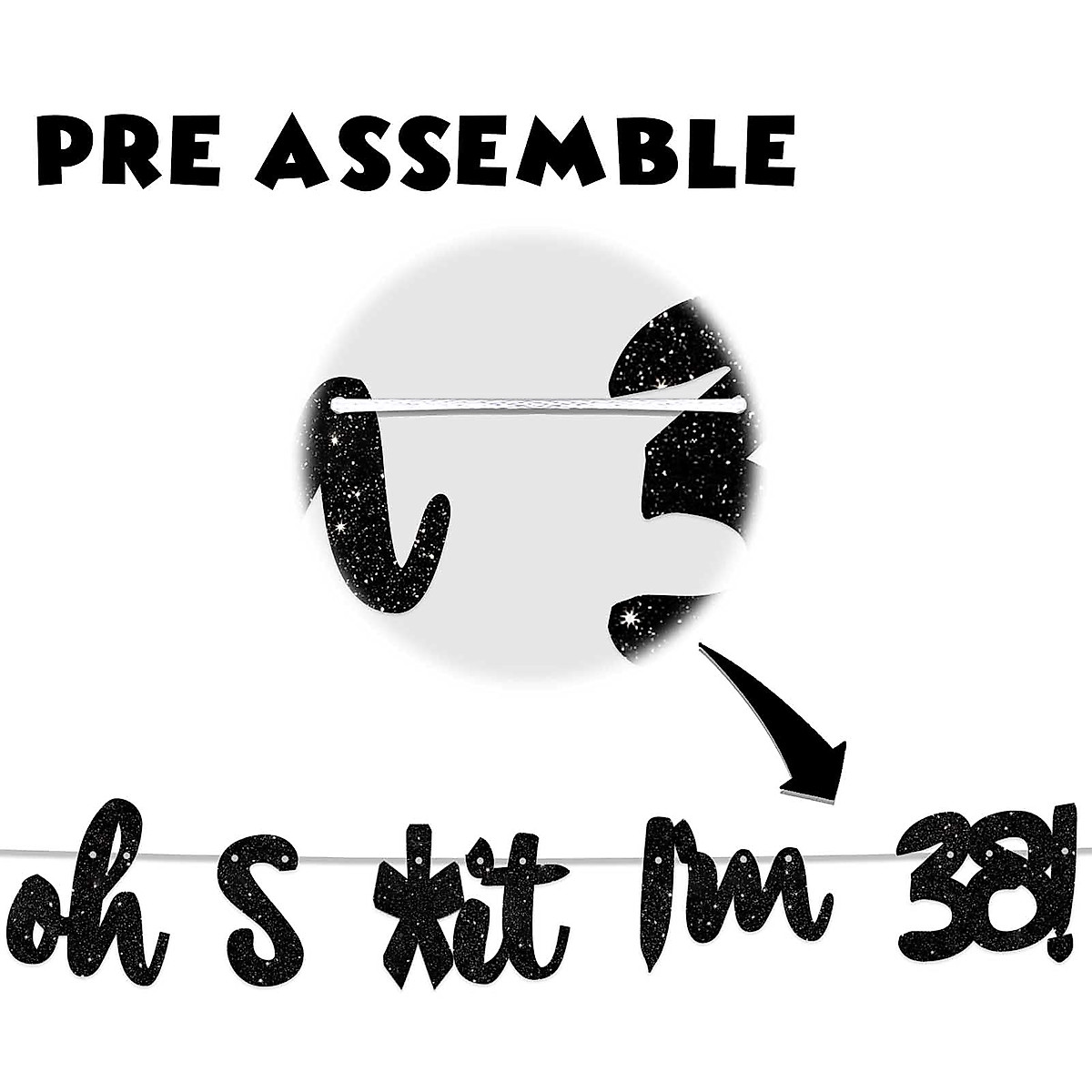 Oh I’m 38! Banner Backdrop Glitter Black Hallo Thirty Eight Cheers to 38 Years Old Theme Decor for Man Woman Happy 38th Birthday Party Photo Studio Prop Kit Flag Decorations Favors Supplies