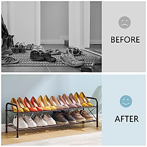 Hoctieon 2 Tier Shoe Rack for Closet, Shoe Rack FreeStanding, Entryway Shoe Shelf, Shoe Storage Organizer, Durable Mesh Style Shoe Rack, Brown