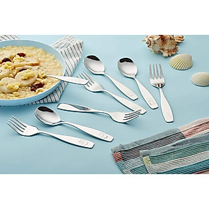ANNOVA Kids Silverware 12 Pieces Children's Safe Flatware Set Stainless Steel - 6 x Safe Forks, 6 x Children Dinner Spoons, Toddler Utensils, Metal Cutlery Set for LunchBox (Engraved Dog Bunny) (12FS)