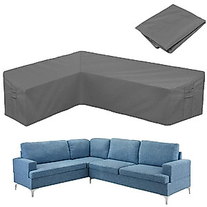 SUNSURE Patio L-Shaped Sectional Couch Sofa Cover Waterproof Outdoor Furniture Cover 420D Heavy Duty V-Shaped Sectional Couch Cover Gray Lawn Garden Furniture Set Covers with Buckle Strap (87"x112")