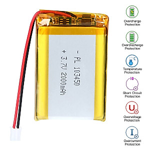 AKZYTUE 3.7V 103450 2000mAh Lipo Battery Rechargeable Lithium Polymer ion Battery with JST Connector, Can Replace 103454 963450 Lipo Battery