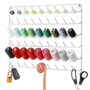 Thread Holder Organizer Wall 54-Spool Sewing Thread Rack 4 Pack Embroidery Spool Holder Organizer Wall Mounted with Hanging Tools White