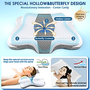 5X Pain Relief Cervical Pillow for Neck and Shoulder Support,Ear Piercing Pillow Design Cervical Memory Foam Pillows, Orthopedic Ergonomic Neck Pillow,Contour Bed Pillow for Side,Back,Stomach Sleeper…