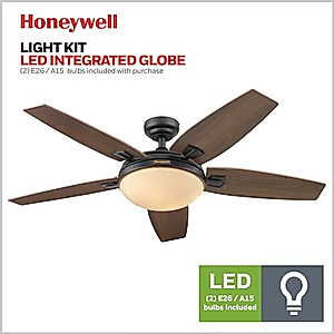 Honeywell Ceiling Fans Carmel, 48 Inch Contemporary Indoor LED Ceiling Fan with Light, Remote Control, Dual Mounting Options, Dual Finish Blades, Reversible Motor - 50197-01 (Bronze)
