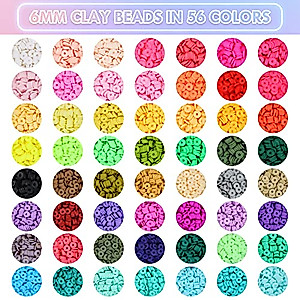 SJZWSD 14400pcs Clay Beads Bracelet Making Kit，56 Colors Flat Round Polymer Clay Beads Heishi Beads ，300pcs Letters Beads for DIY Jewelry Bracelets Necklace Making