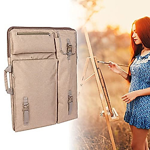 Art Portfolio Carrying Bags for Supplies Artwork Poster Board Project Drawing Case Large Art Portfolio Display Screen Carrying and Traveling(Khaki)