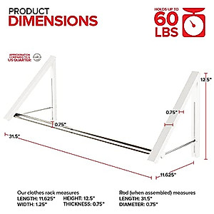 Double Foldable Clothing Rack w/Extension Rod, Wall-Mounted Retractable Clothes Hanger for Laundry Dryer Room, Hanging Drying Rod, Small Collapsible Folding Garment Racks, Dorm Accessories (White)