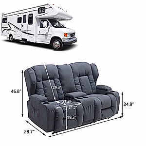 SAMERY Loveseat Recliner Reclining Loveseat with Console, RV Reclining Loveseat Wall Hugger Recliners RV Theater Recliner Love Seat with Cup Holders/Pockets for Living Room RV, Manual