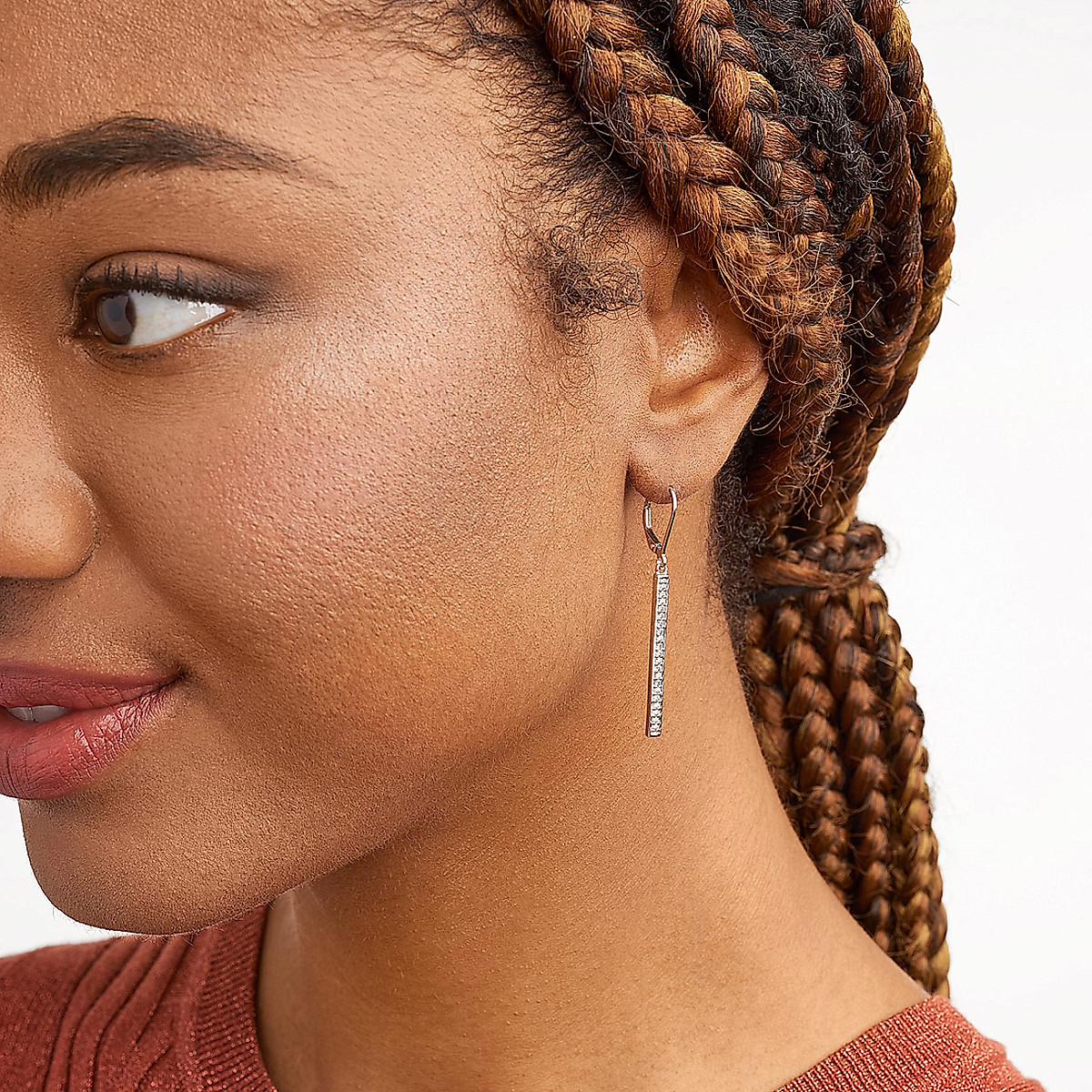 MORGAN & PAIGE .925 Sterling Silver Cubic Zirconia Vertical Bar Drop Earrings 1-3/4" Linear Dangle Earrings For Women