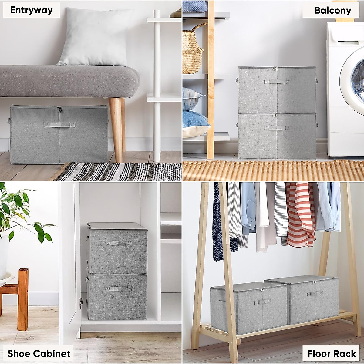 Homaisson 2-Pack Shoe Storage Organizer for Closet, Large Shoe Box Storage + 3 Pack Bed sheet organizers and storage, Foldable Sheet Set Organizers for Linen Closet (Grey+Black)