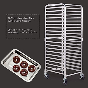 Sandinrayli Bakery Rack, 20-tier Bakers Rack with Wheels for Cooking, Cookie Cooling Rack for Half & Full Sheet Pan, Steel Commercial Baking Rack for Kitchen Baking Sheet,26" L X 20" W X 72" H