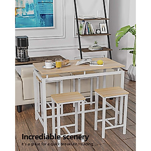 MIERES 5 Pcs Kitchen Dining Table set for 4, Wood Elegant Pub Table Set for Kitchen/Living Occasions/Dining Room/Bar, Beige&White/Height 34.7