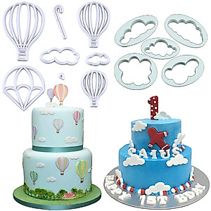 13Pcs/Set Hot Air Balloons & Cloud Fondant Cutter Set, Hot Air Balloons Plastic Cookie Cutter Mold for Baby Shower Cake Topper Decorating Sugar Craft Polymer Clay Cutters