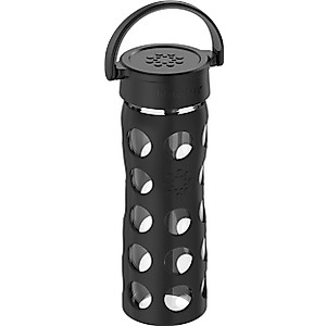 Lifefactory 16-Ounce BPA-Free Glass Water Bottle with Classic Cap and Protective Silicone Sleeve, Onyx