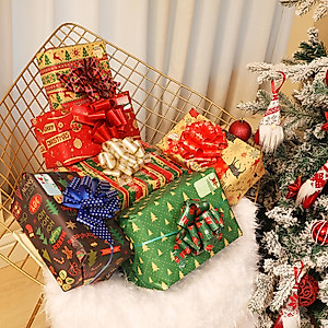 PintreeLand 24PCS Christmas Wrap Pull Bows with Ribbon 5” Wide Wrapping Accessory for Xmas Present, Gift, Florist, Bouquet, Basket(24 PCS)