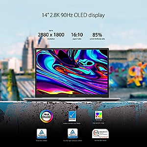 ASUS VivoBook S 14 OLED Slim Laptop, 14” 2.8K 16:10 Display, Intel Evo Platform, Intel Core i7-12700H CPU, 16GB RAM, 512GB SSD, Windows 11 Home, Indie Black, K3402ZA-DB74