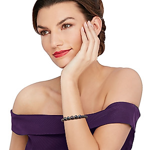 Ross-Simons 6-8.5mm Black Cultured Pearl and .25 ct. t.w. Diamond Stretch Bracelet With Sterling Silver. 7 inches