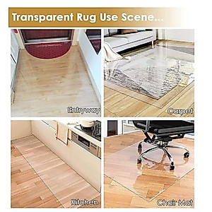 Clear PVC Desk Chair Mat 1.5mm PVC Floor Protection Pad Door Mat Transparent PVC Large Office Chair Mat for Hardwood Floor, Non-Slip Entrance Door Mats, Can Be Cut,85/105/125/145/165cm Wide,100-600cm