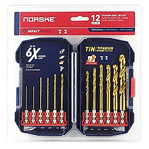 Norske Tools NIDBP280 12pc Impact Titanium Hex Shank Drill Bit for Metal, wood and Plastic (2PC of 1/16"and 3/32", 1 PC of 1/8", 5/32", 3/16", 7/32", 1/4", 5/16", 3/8"and 1/2")