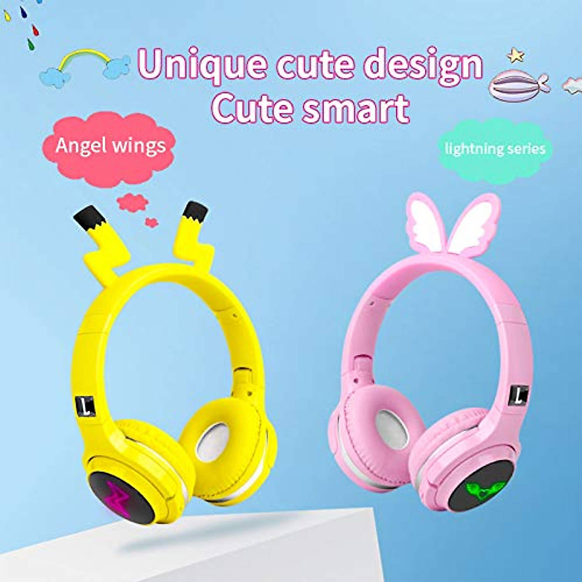 SVYHUOK Kids Wireless Bluetooth Headphones,Cute Pikachu Over-Ear Headphones with Built-in Microphone,Wireless and Wired Headset for Phones,Tablets,PC,Laptop, for Boys Girls Toddler,Yellow