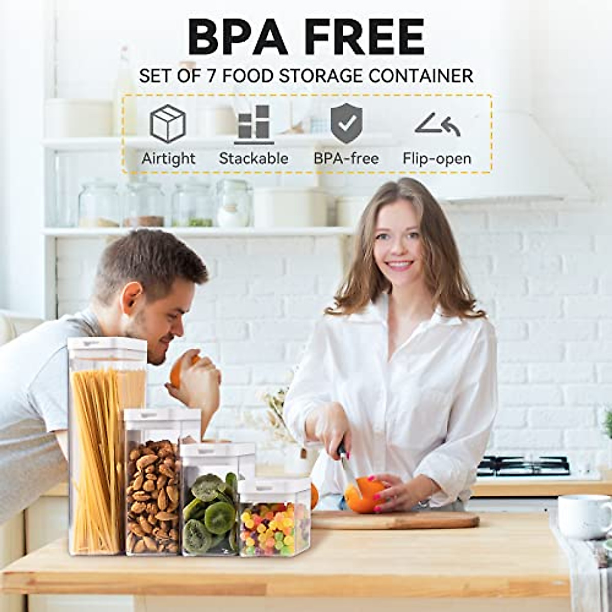 CLEVHOM Cereal Containers Storage, Airtight Food Storage Container BPA Free Plastic Cereal Containers Moisture-Proof Large Pantry Organization and Storage for Pasta, Oats, Candy, Cereal - 7 Pieces