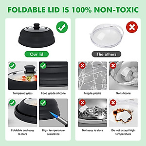 Microwave Splatter Cover,Glass Microwave Cover for Food BPA Free,9inches Foldable Microwave Plate Cover Silicone Splash Guard Microwave Food Cover