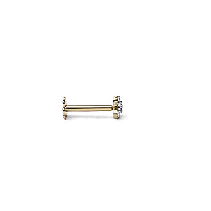Demira Jewels Natural Diamond 14k Yellow Gold Flower Nose Lip Labret Monroe Ring Stud Screw with 8 mm long and 16 gauge thick post