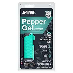 SABRE Safe Escape 3-In-1 Pepper Gel With Window Breaker Seat Belt Cutter, Maximum Strength Pepper Spray, Snap Clip Keychain for Easy Carry & Fast Access, Easy to Use Fast Flip Top Safety, 0.54 fl oz