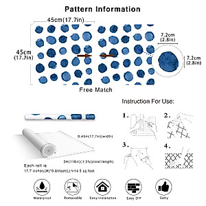 HAOKHOME Boho Peel and Stick Wallpaper Watercolor Brush Strokes Dots Removable Indigo Blue/White Vinyl Self Adhesive Contactpaper 17.7in x 9.8ft