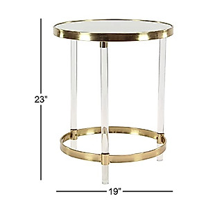 Deco 79 Acrylic Round Accent Table with Mirrored Top and Acrylic Legs, 19" x 19" x 23", Gold