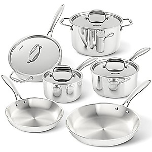 Duxtop Whole-Clad Tri-Ply Stainless Steel Induction Cookware Set, 10PC Kitchen Pots and Pans Set