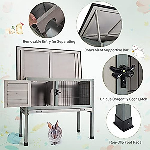 PETSITE Rabbit Hutch Bunny Cage Wooden Guinea Pig House with Open Roof &amp; Tray Indoor Outdoor Elevated