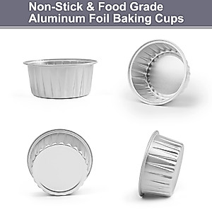 LotFancy Aluminum Foil Cupcake Baking Cups with Lids and Spoons, 5oz/125ml, 50 Pack Disposable Creme Brulee Ramekins, Oven Safe Mini Cake Tins Muffin Cups, Silver