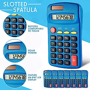 12 Piece Pocket Size Mini Calculators Solar Powered Calculators Handheld 8 Digit Display Basic Calculators Dual Power Basic Calculator Pocket Calculator for Office Students Kids, No Battery