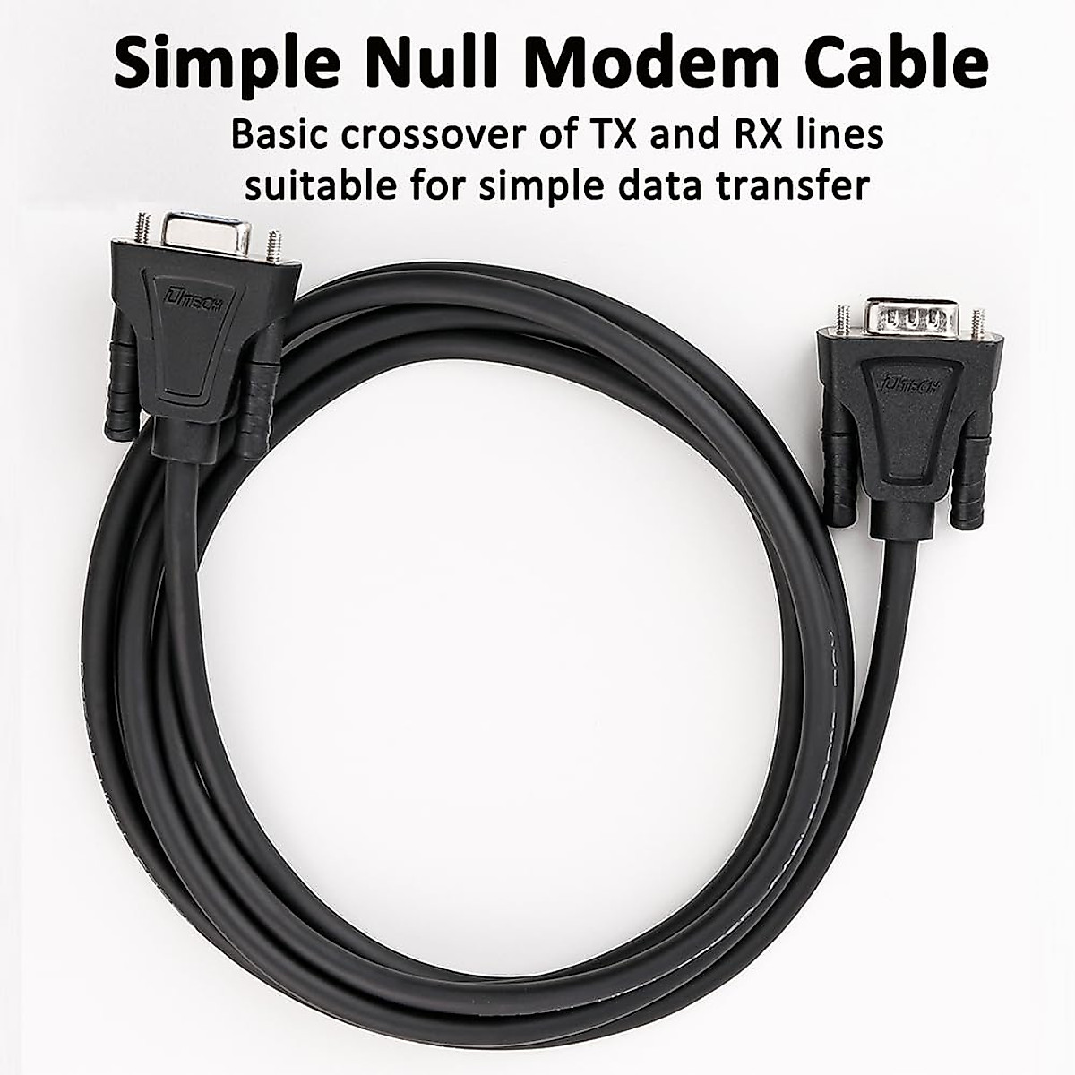 DTech 5ft DB9 RS232 Serial Cable Male to Female Extension Simple Null Modem Cord Cross TX RX Line 2 Pin Crossed for Computer Switch Router Data Communication (5 Feet, Black)