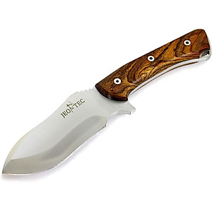 JEO-TEC Nº35 Bushcraft Survival Hunting Camping Fixed Blade Knife, MOVA-58, 10'' Overall, Genuine Leather Multi-Position Sheath + Firesteel + Sharpener Stone, Handmade