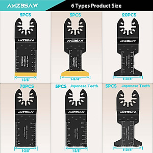 AMZBSAW 110PCS Oscillating Saw Blades Set, Professional Oscillating Tool Blade for Soft Metal Wood Plastics, Quick Release Multi Tool Blades Kits for Oscillating Tool Accessories