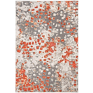 SAFAVIEH Madison Collection Area Rug - 5'3" x 7'6", Grey & Orange, Boho Abstract Distressed Design, Non-Shedding & Easy Care, Ideal for High Traffic Areas in Living Room, Bedroom (MAD425H)