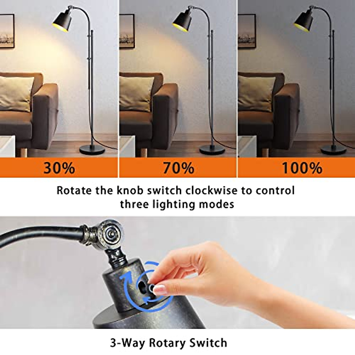 Industrial Floor Lamp, Black Standing Lamp Rustic Farmhouse Reading ...