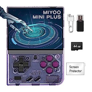 Miyoo Mini Plus Retro Handheld Game Console,Retro Game Emulator Console for Adults and Children,3.5" IPS Screen,64GB TF Card 10,000+ Games,Portable Rechargeable Open Source,Support WiFi (Purple)